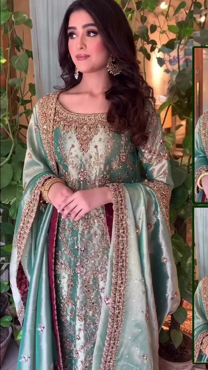 Harris Shakeel Embroidered Addawork Formal Wedding Wear Collection-Sea ...